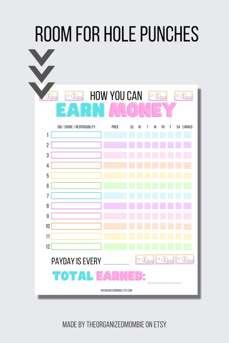 How to Earn Money Allowance Chore Chart for Kids Printable Chore Chart ...