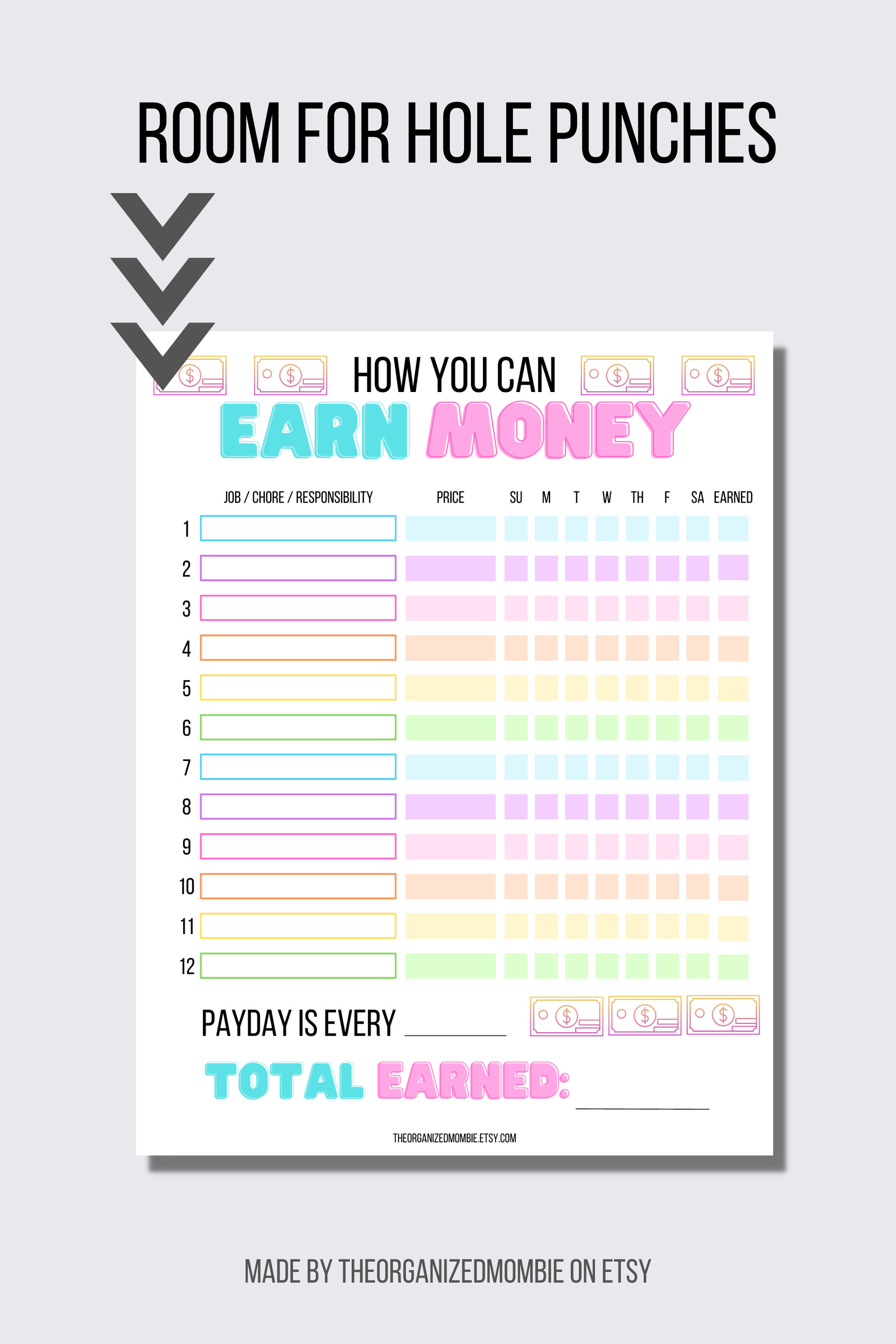 How to Earn Money Allowance Chore Chart for Kids Printable Chore Chart ...