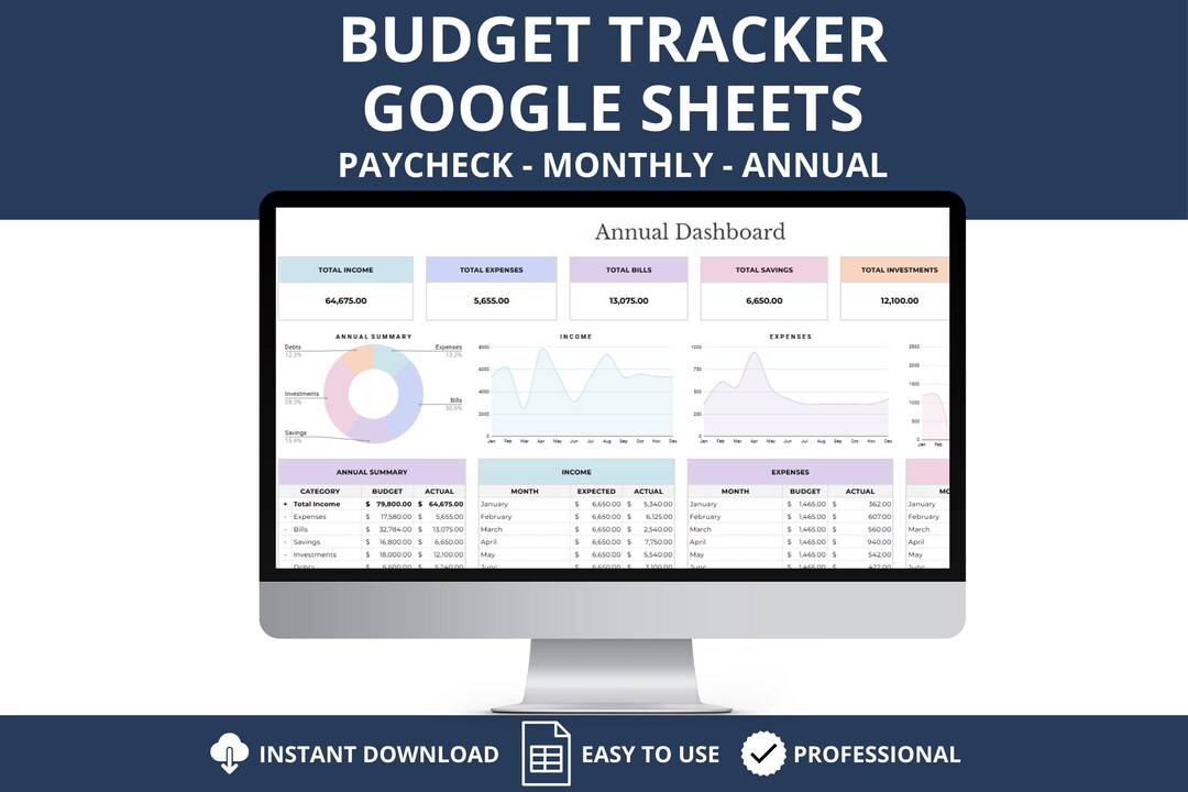 Paycheck Budget Spreadsheet Google Sheets Budget Template Instant ...