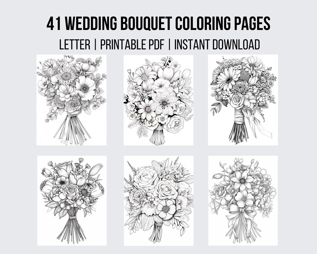 41 Wedding Bouquet Coloring Pages Instant Download Printable Floral ...