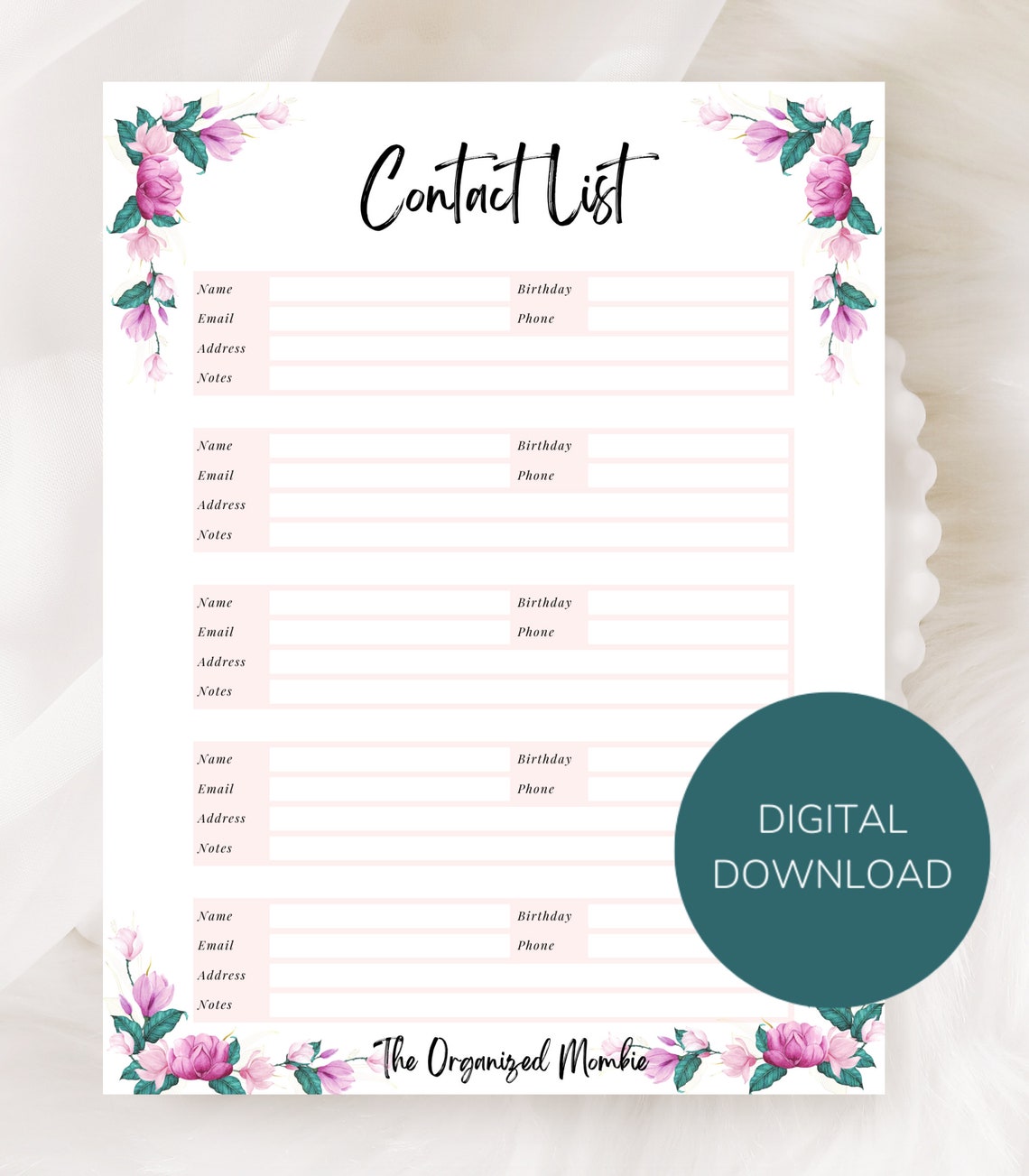 Printable Contact List Instant Download Wedding Contact List - Etsy
