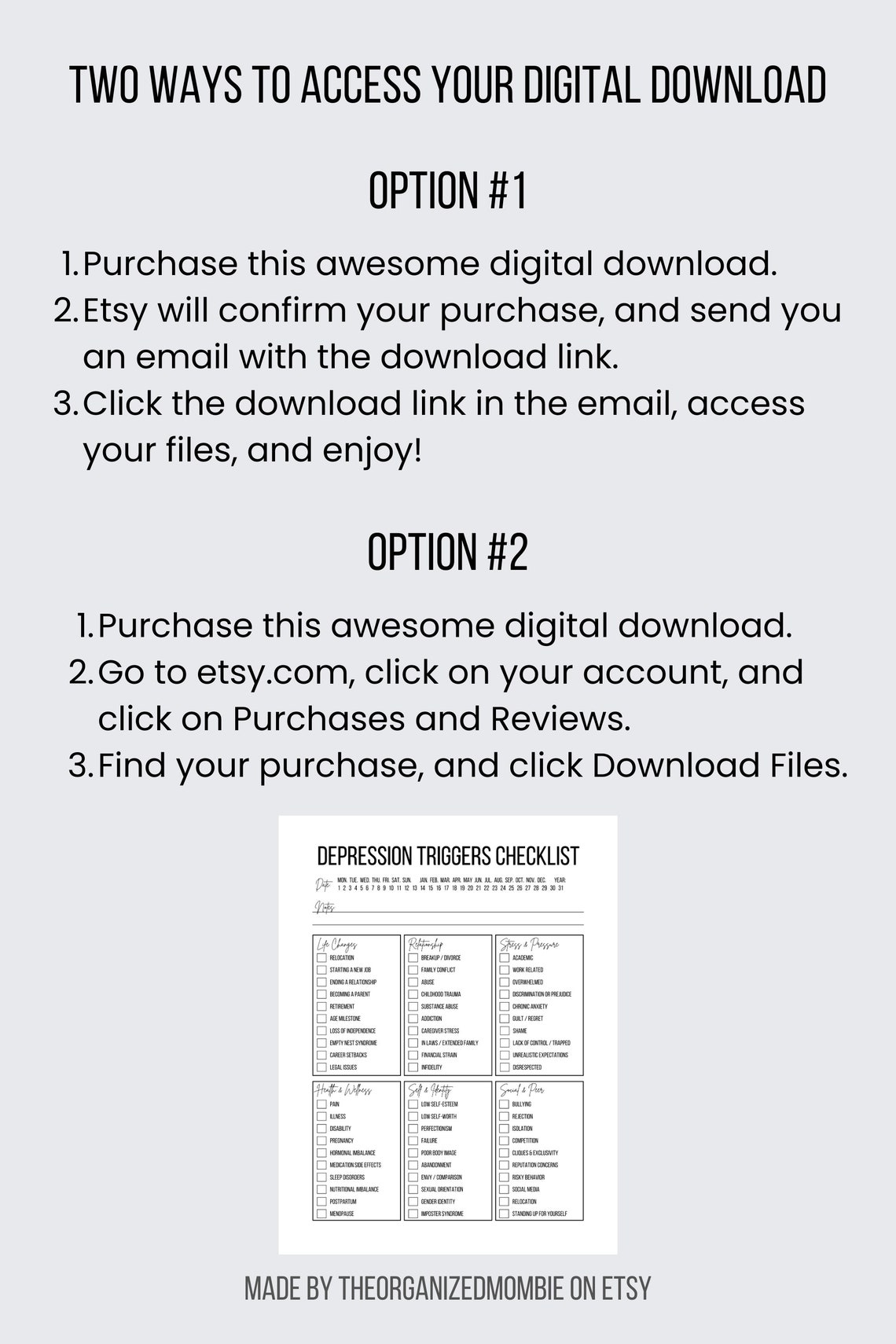 Depression Triggers Checklist Mental Health Self Care Checklist ...