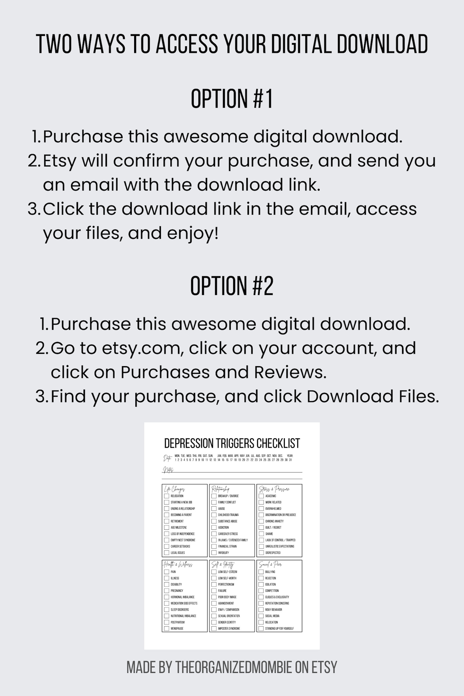 Depression Triggers Checklist Mental Health Self Care Checklist ...