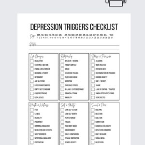 Depression Triggers Checklist Mental Health Self Care Checklist ...