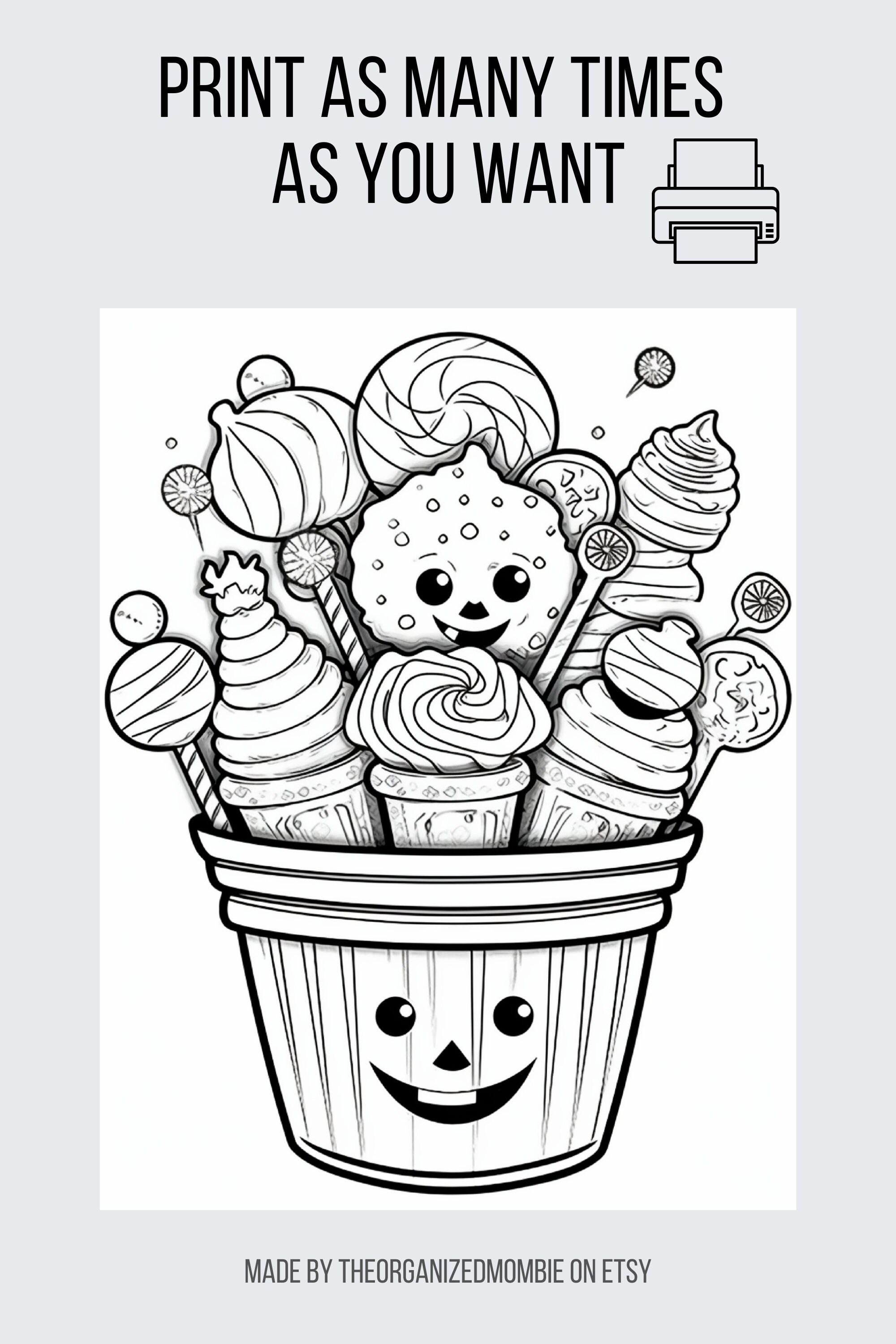 50 Kawaii Halloween Candy Coloring Book Instant Download Kawaii ...