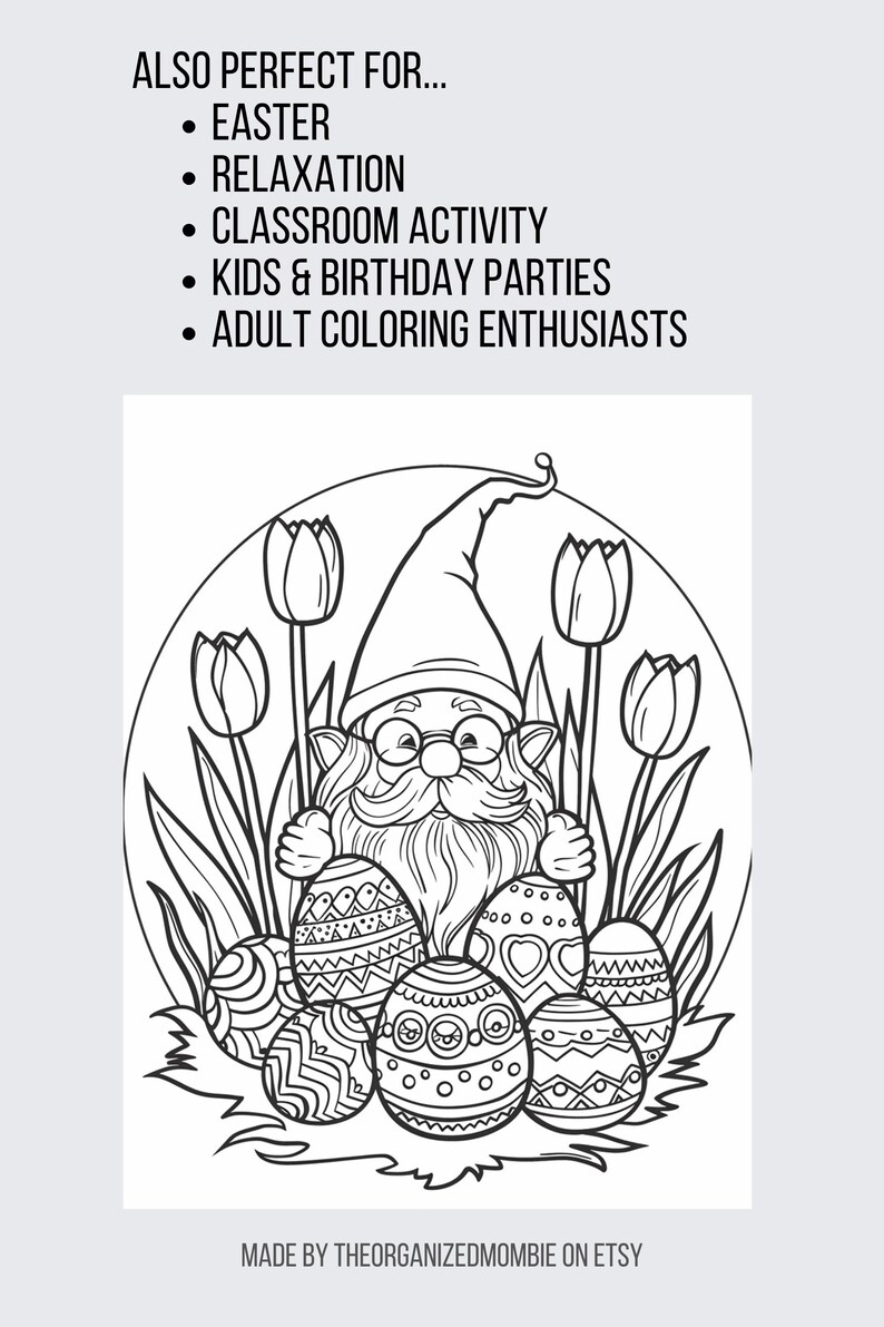 Printable Easter Gnome Coloring Pages Kids Easter Gift Birthday Party ...