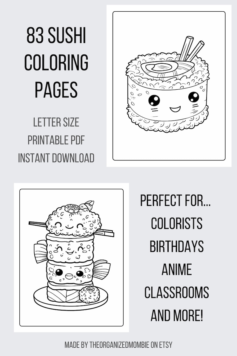 83 Sushi Coloring Pages Instant Download Kawaii Food Coloring Pages ...