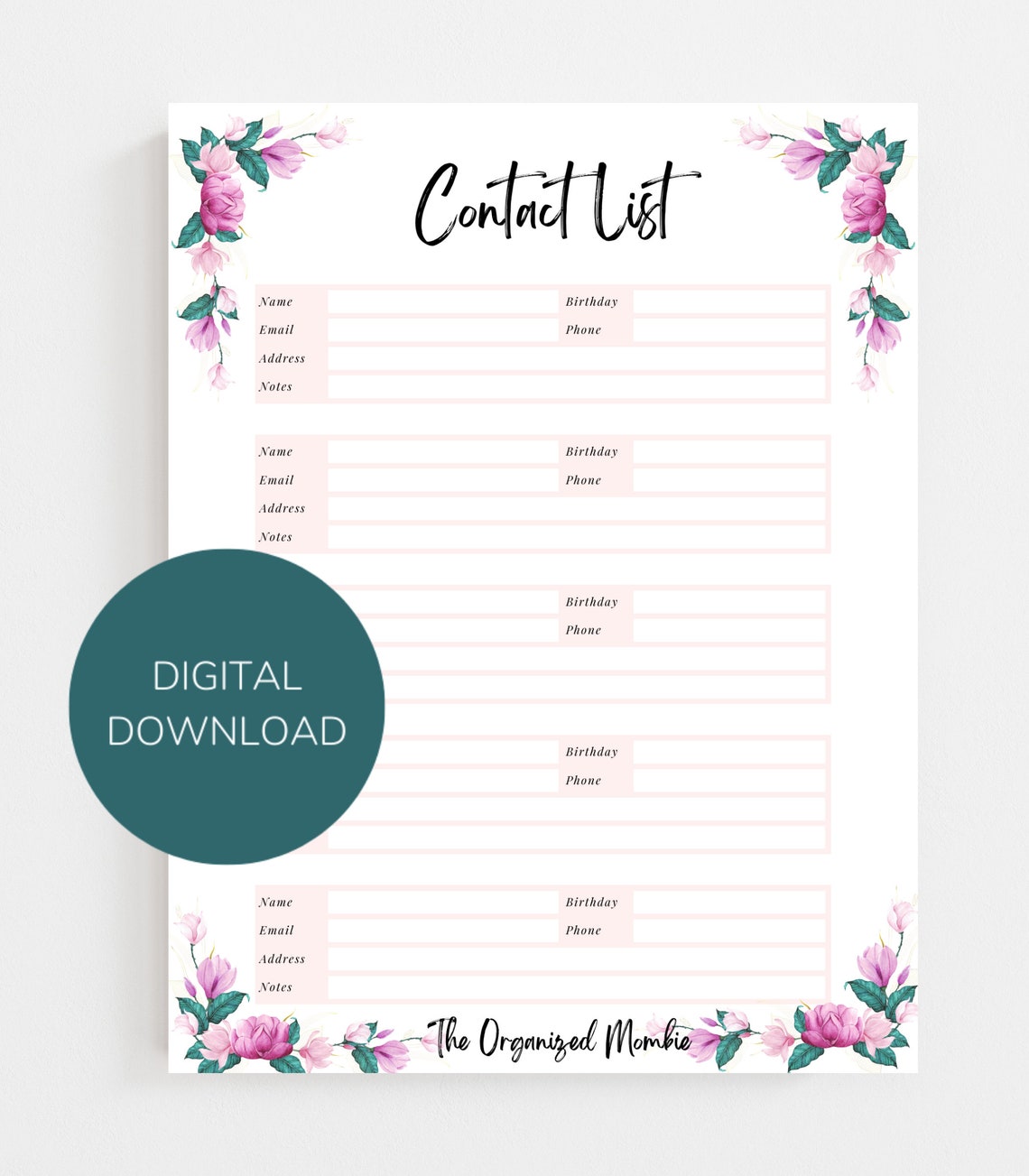 Printable Contact List Instant Download Wedding Contact List - Etsy
