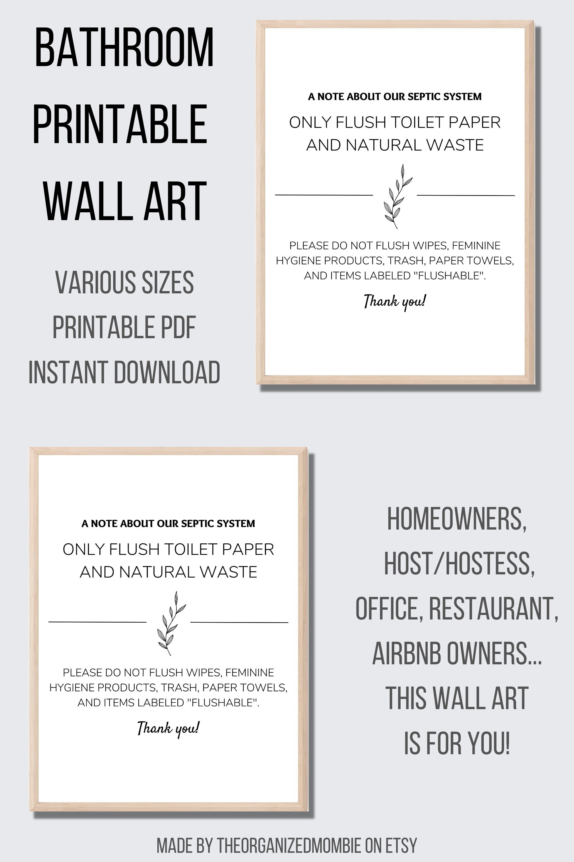 Flush Only Toilet Paper and Natural Waste Printable Sign Modern Elegant ...