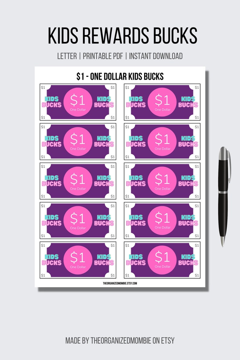 Behavior Bucks Printable Mom Bucks Kids Reward System Prints Kids ...