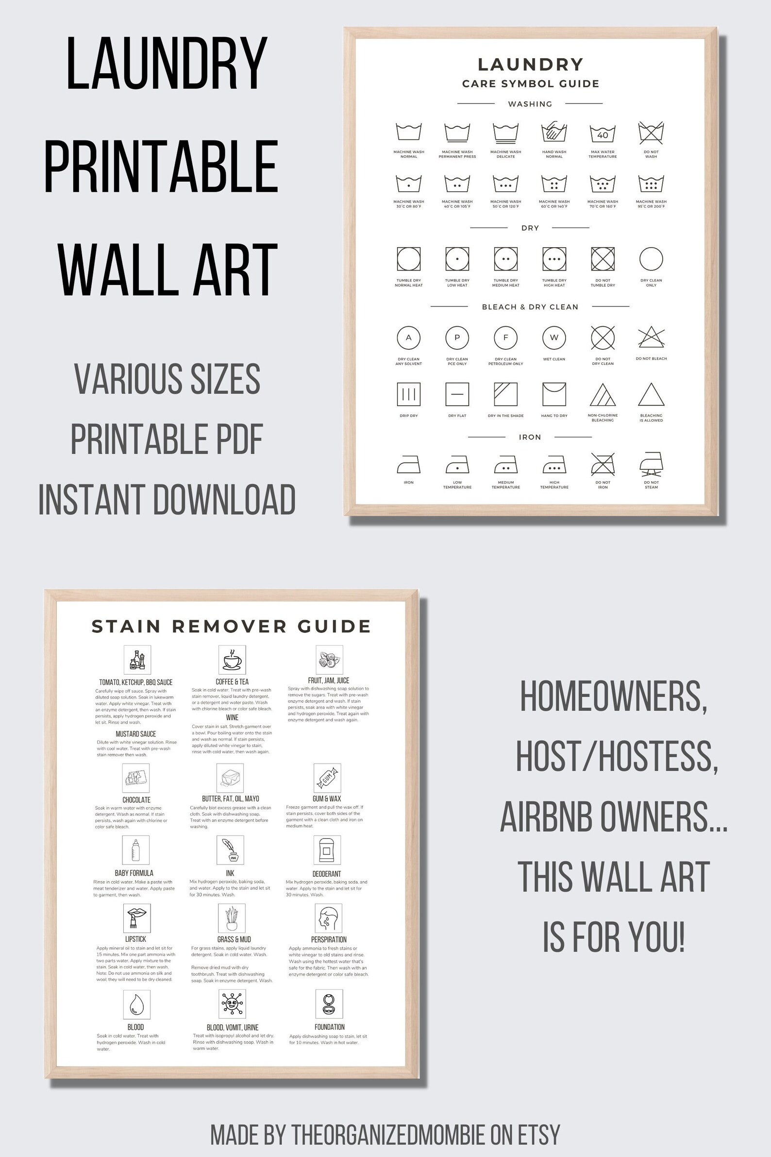 Laundry Symbols Guide Laundry Care Printable Art Laundry Room 2 Print ...