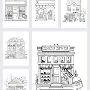 48 Storefront Coloring Pages for Kids and Adults Relaxing Art Therapy ...