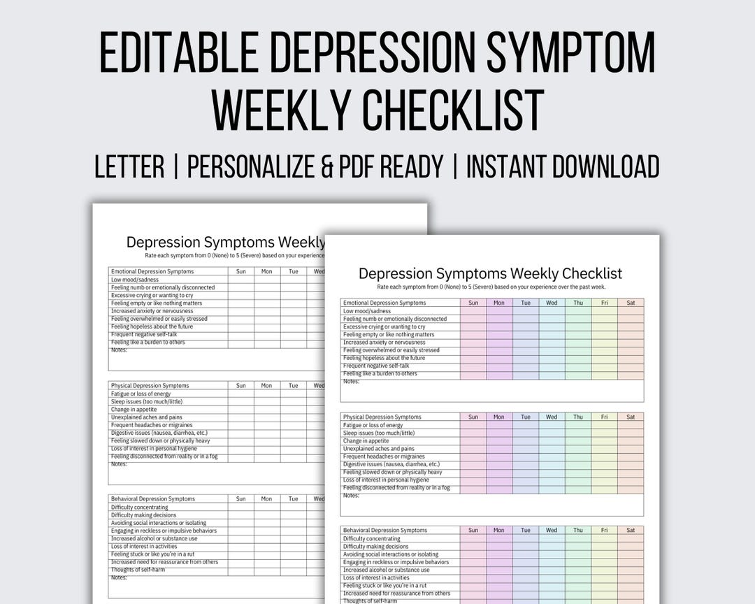 Personalized Depression Symptom Checklist Printable Mood Tracker for ...