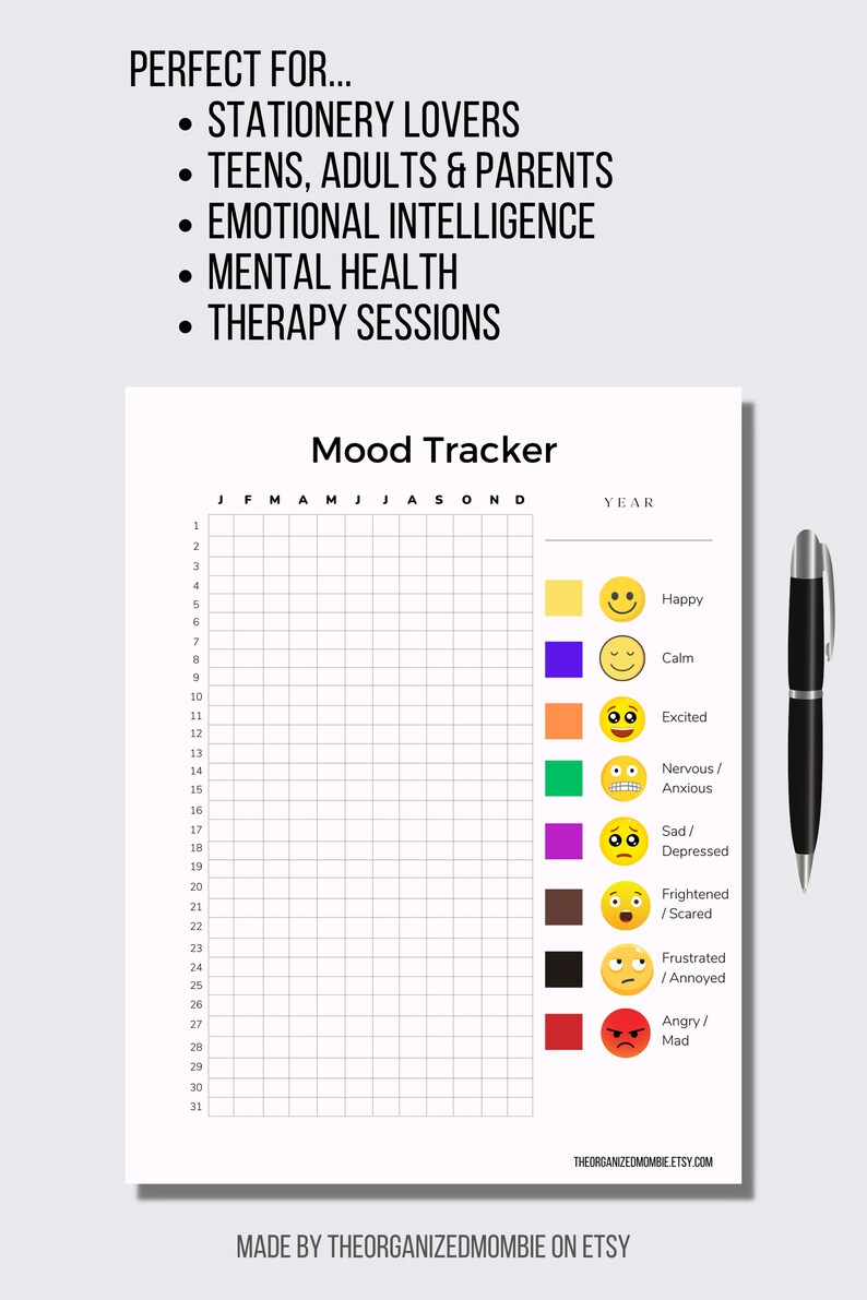 Mood Tracker Printable Emotions Tracker Feelings Chart Depression ...