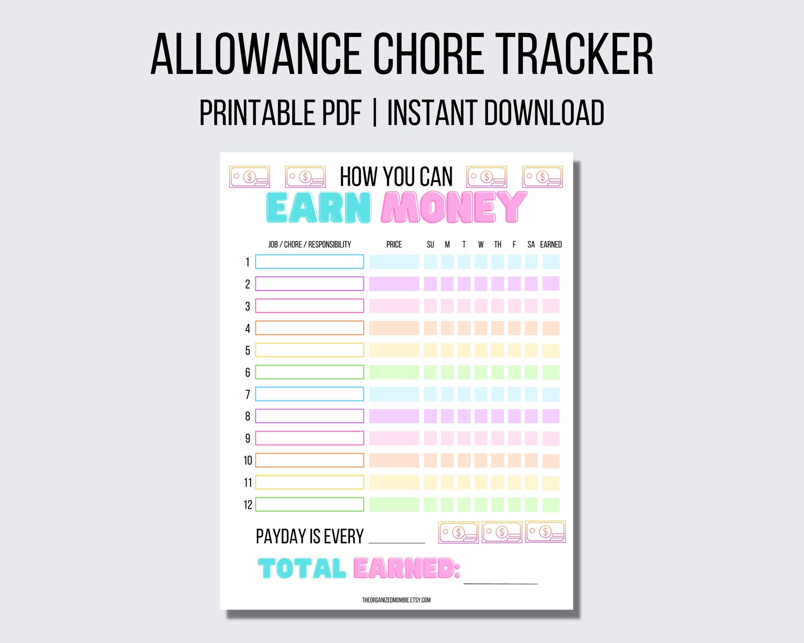 How to Earn Money Allowance Chore Chart for Kids Printable Chore Chart ...