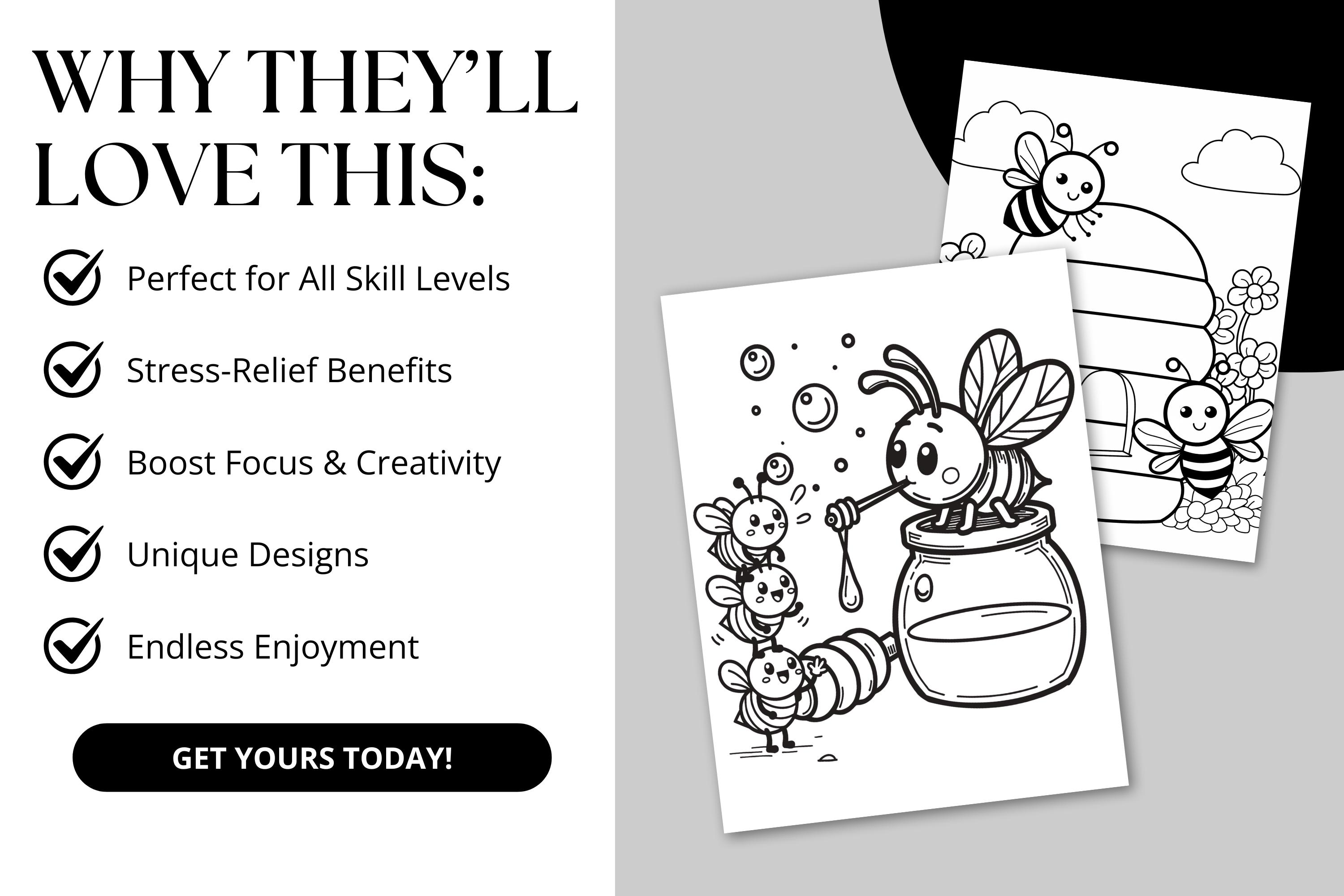 36 Honey Bee Coloring Pages for Kids Instant Download Honey Bee Craft ...