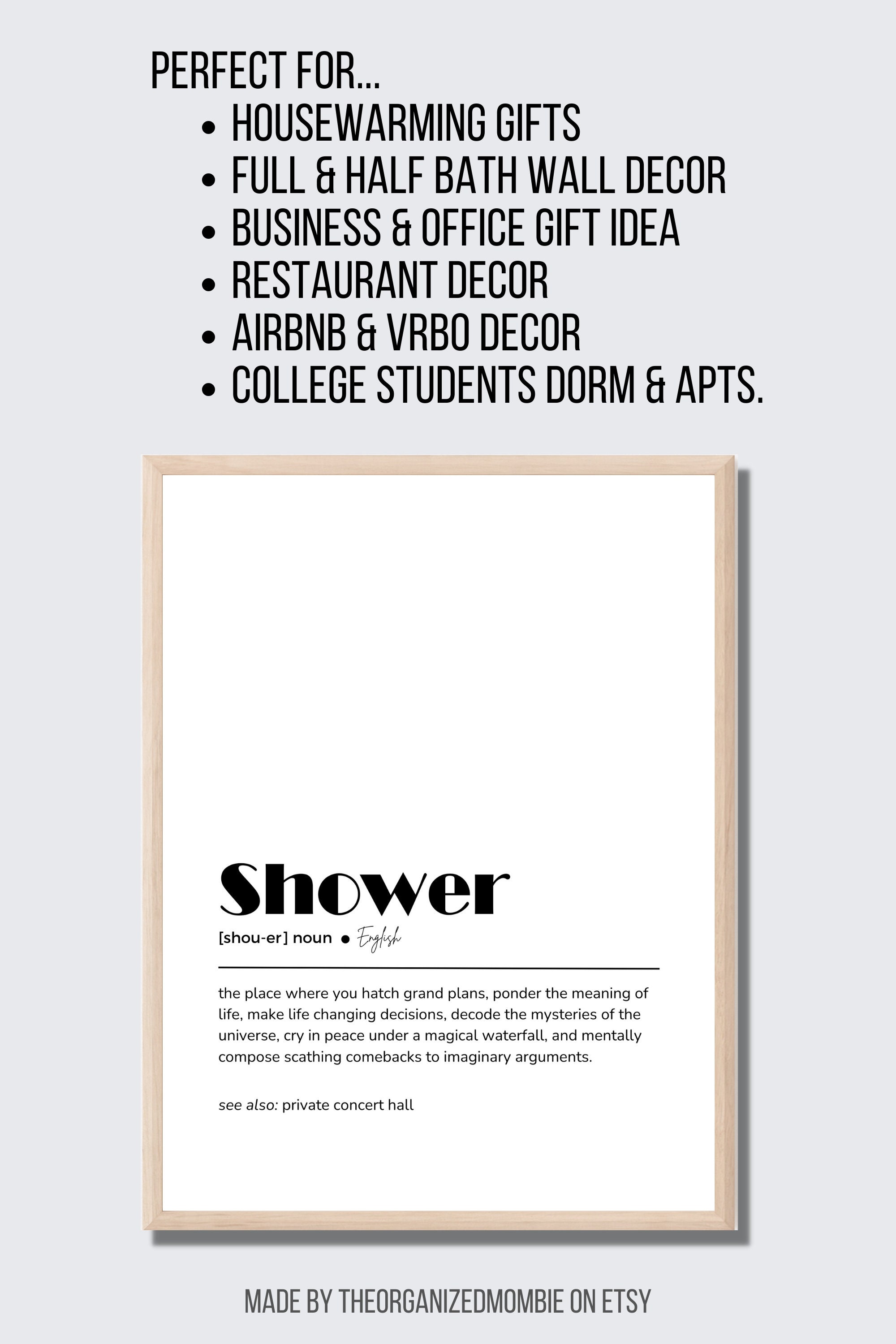 Shower Definition Bathroom Wall Art Bathroom Poster Definition Print ...