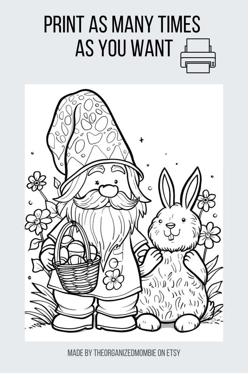 Printable Easter Gnome Coloring Pages Kids Easter Gift Birthday Party ...