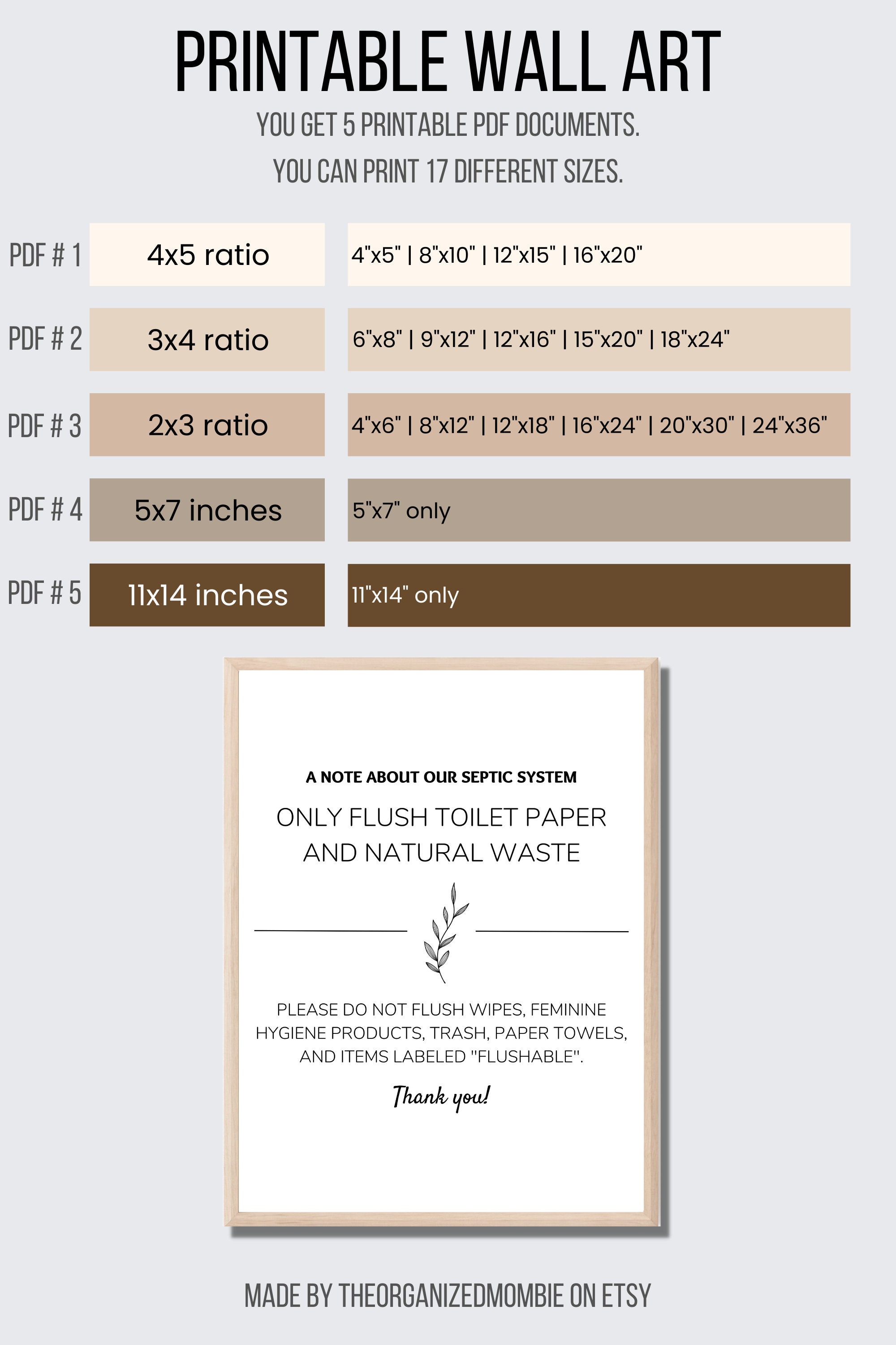 Flush Only Toilet Paper and Natural Waste Printable Sign Modern Elegant ...