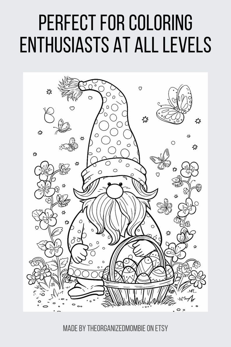 Printable Easter Gnome Coloring Pages Kids Easter Gift Birthday Party ...