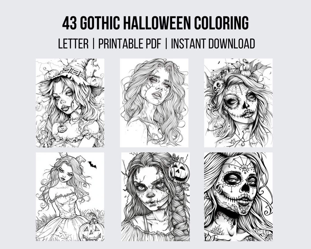 43 Gothic Witch Face Coloring Pages Printable Horror Grayscale Coloring ...