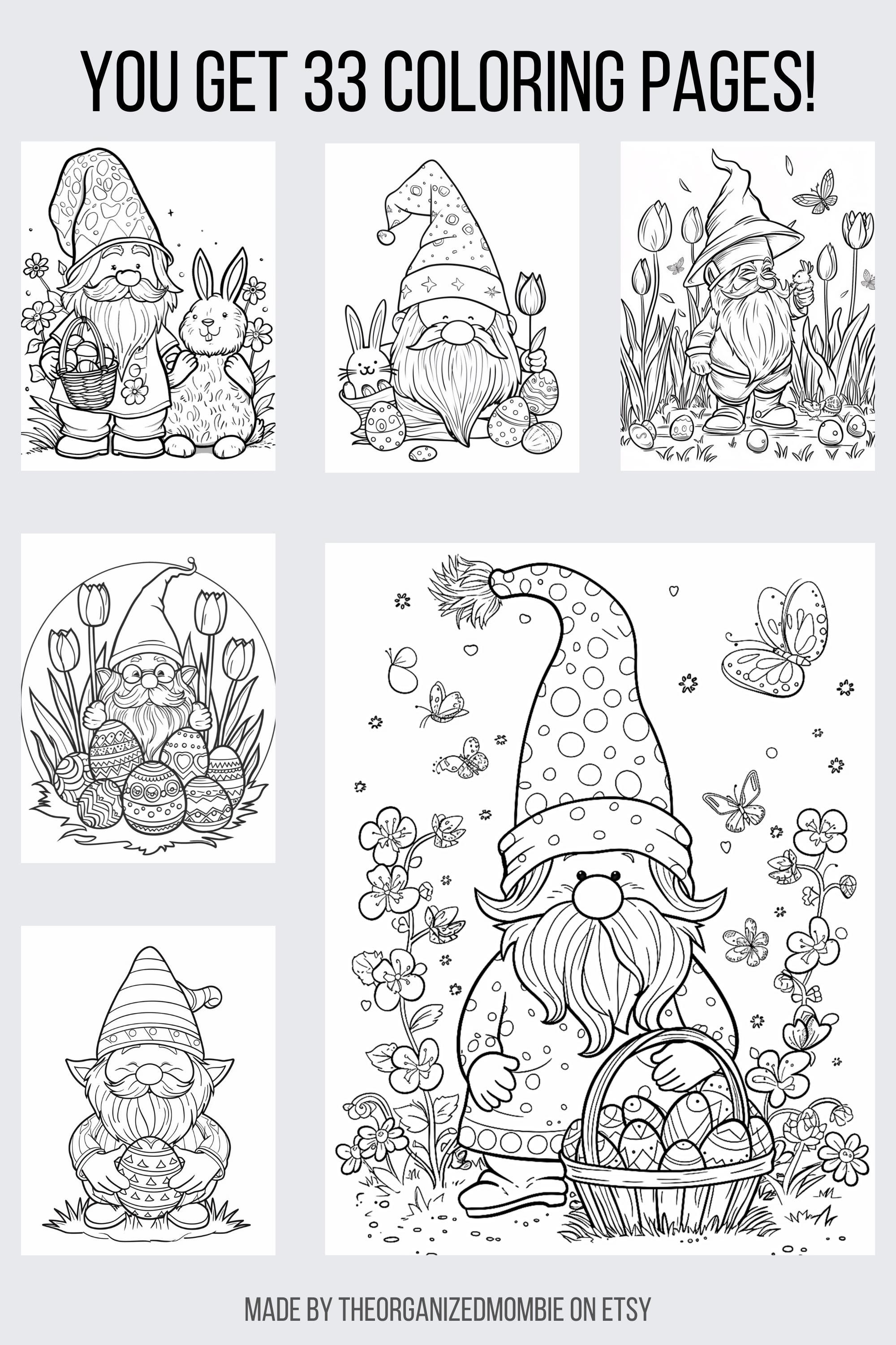 Printable Easter Gnome Coloring Pages Kids Easter Gift Birthday Party ...