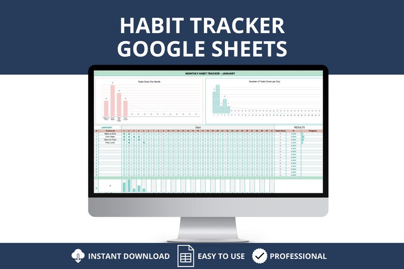 Daily Habit Tracker Spreadsheet Google Sheets Template Weekly Habit ...