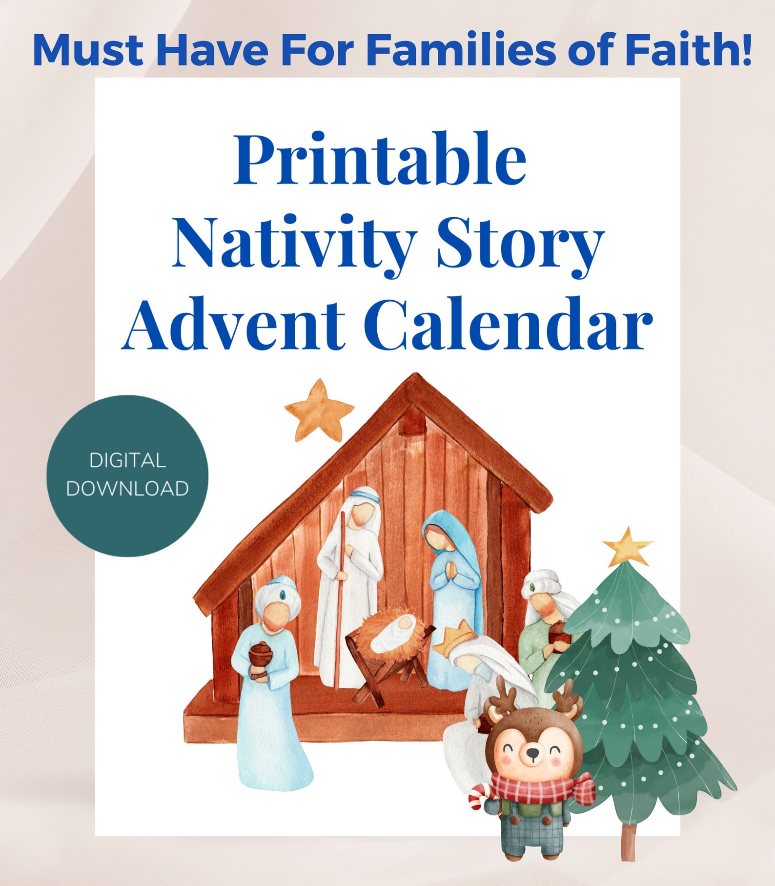 Advent Calendar Nativity Story Printable Instant Download Jesus is King ...