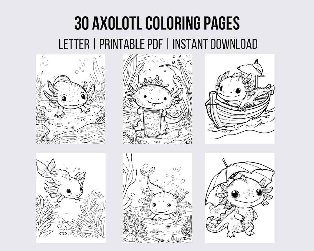 Axolotl Coloring Page Printable Instant Download Cute Axolotl Pages Kid ...