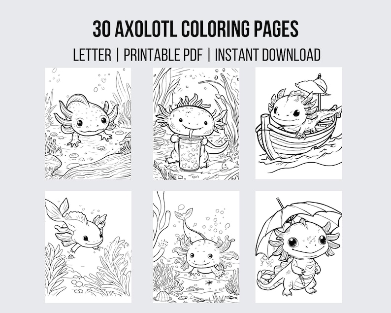 Axolotl Coloring Page Printable Instant Download Cute Axolotl Pages Kid ...