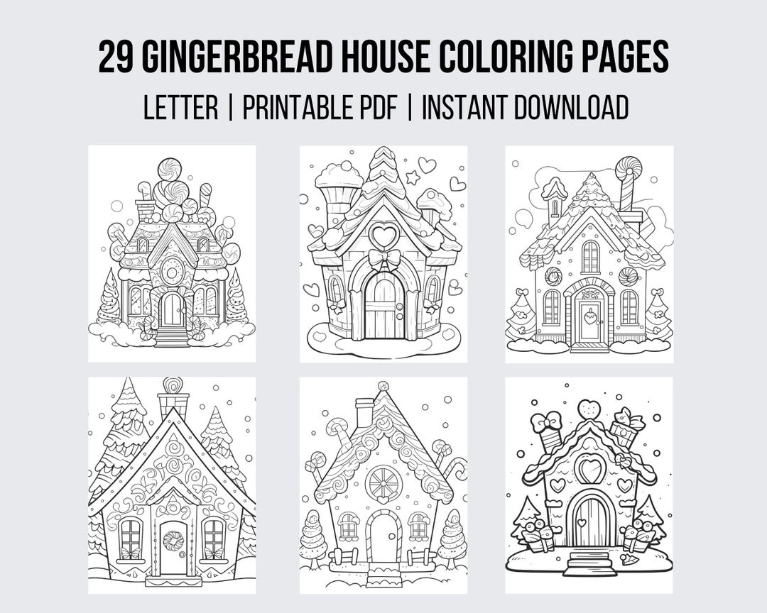 29 Gingerbread House Coloring Pages Instant Download Winter Wonderland ...
