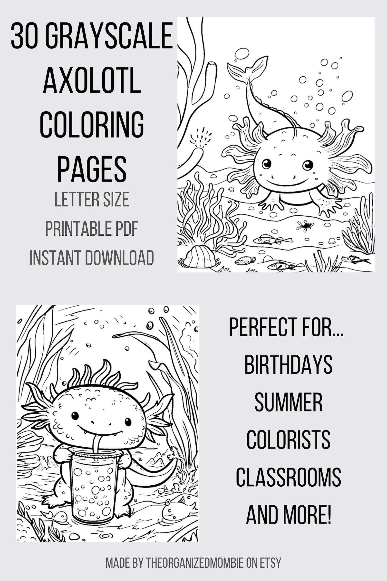 Axolotl Coloring Page Printable Instant Download Cute Axolotl Pages Kid ...