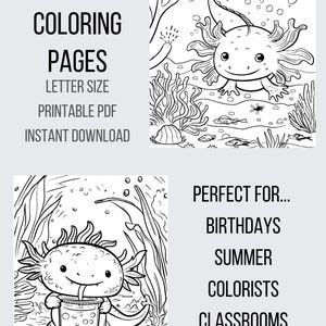 Axolotl Coloring Page Printable Instant Download Cute Axolotl Pages Kid ...