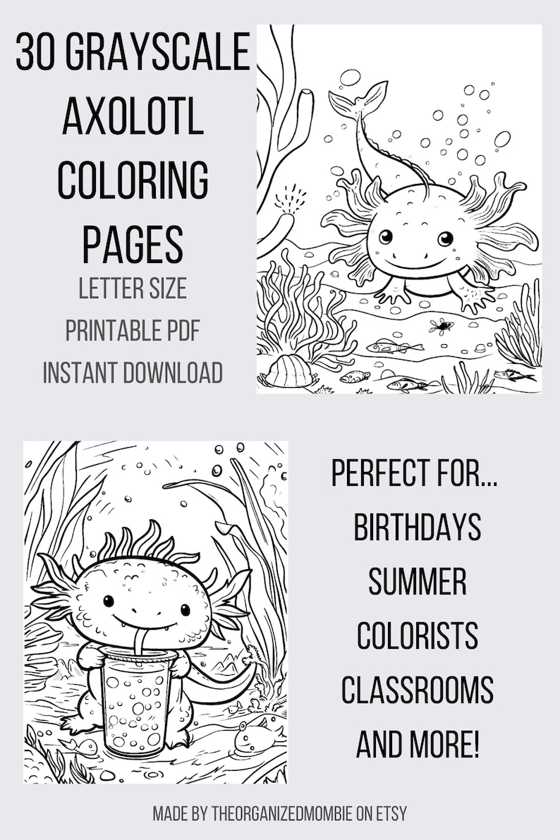 Axolotl Coloring Page Printable Instant Download Cute Axolotl Pages Kid ...