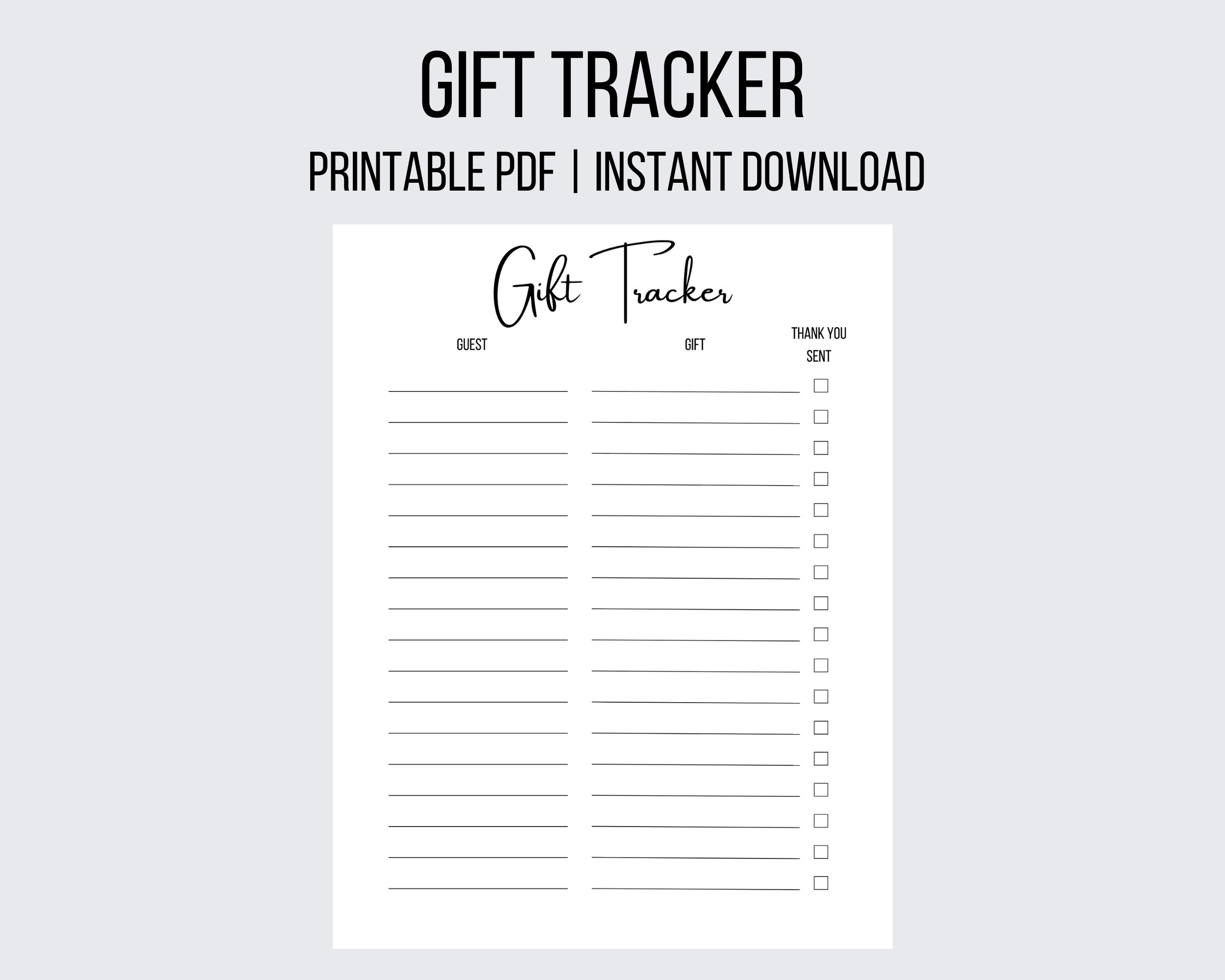 Gift Tracker Wedding Gift Tracker Gift List Bridal Shower Gift Log ...