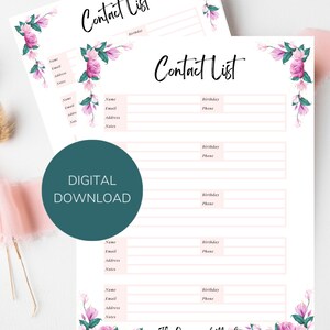 Printable Contact List Instant Download Wedding Contact List Emergency ...