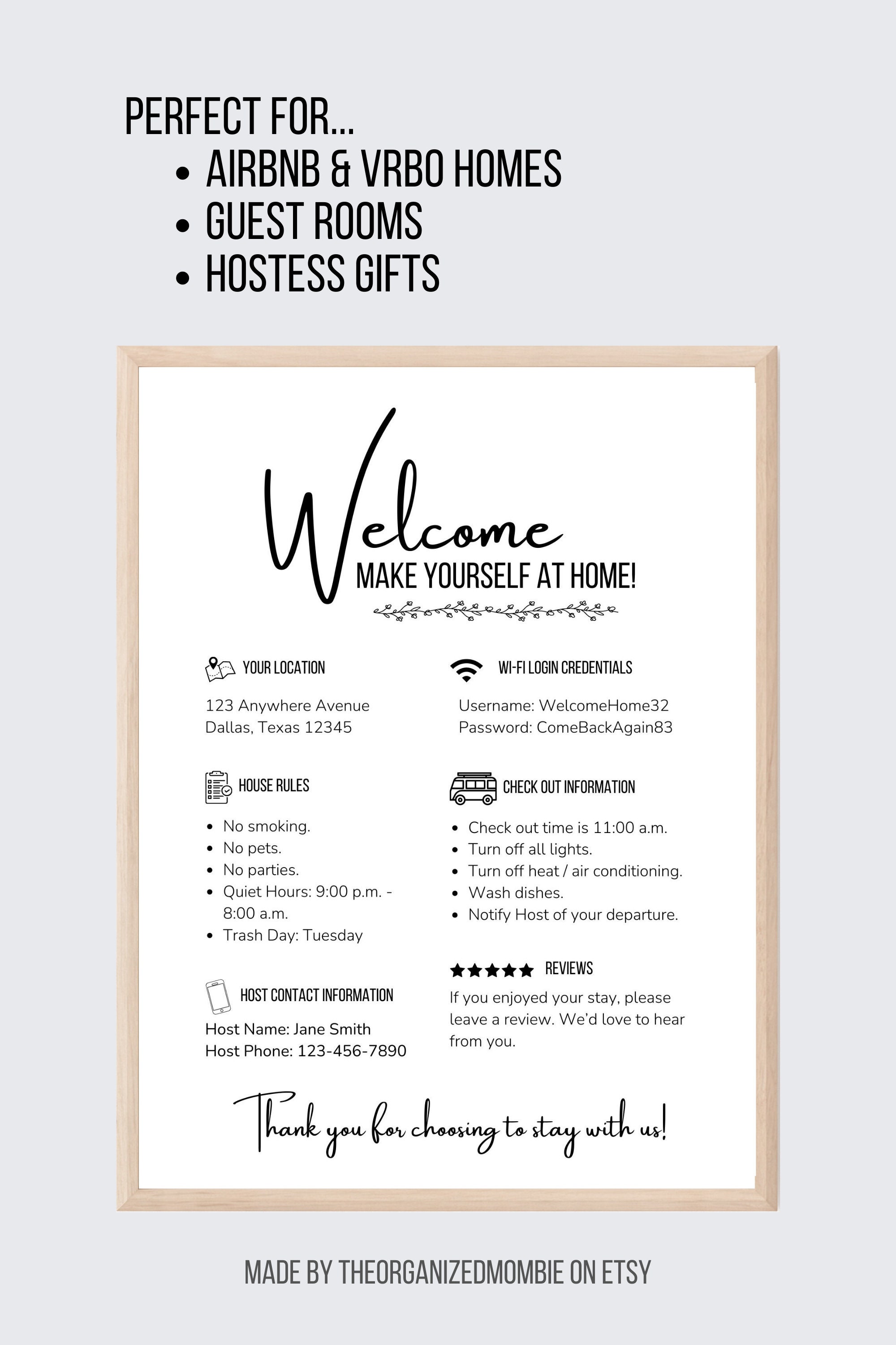 Guest Welcome Sign for Airbnb VRBO Wedding, Editable Canva Template ...