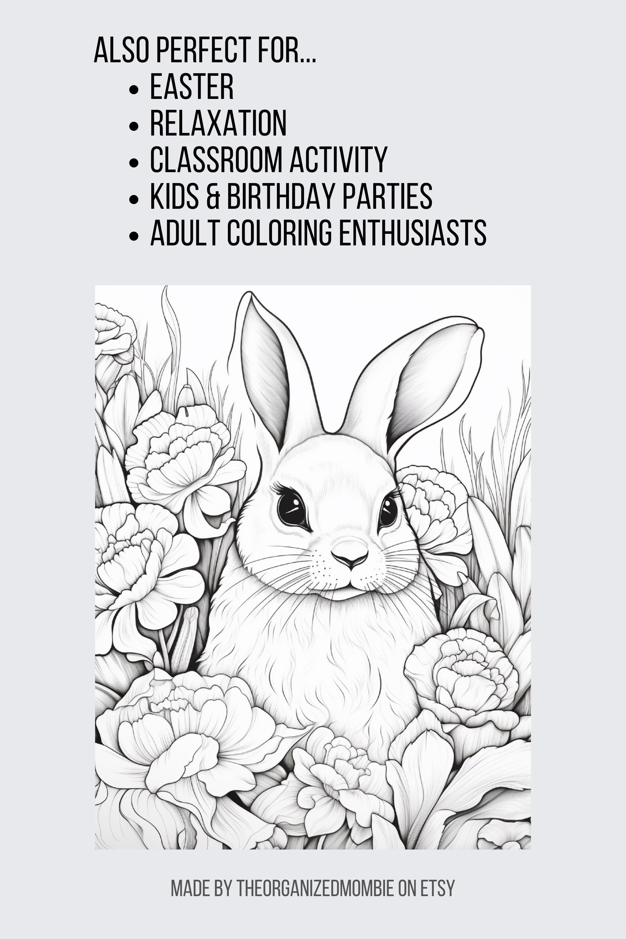 Printable Easter Bunny Coloring Pages Spring Kids Detailed Bunny Flower ...