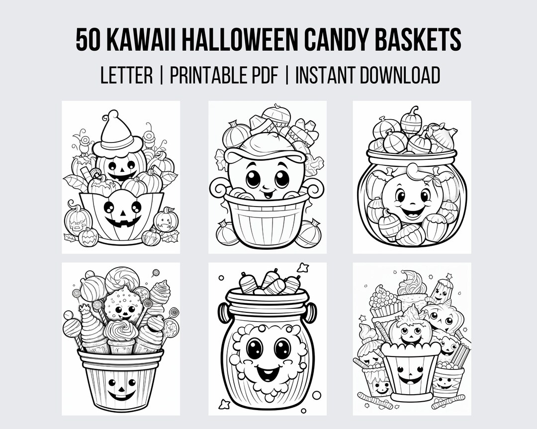 50 Kawaii Halloween Candy Coloring Book Instant Download Kawaii ...