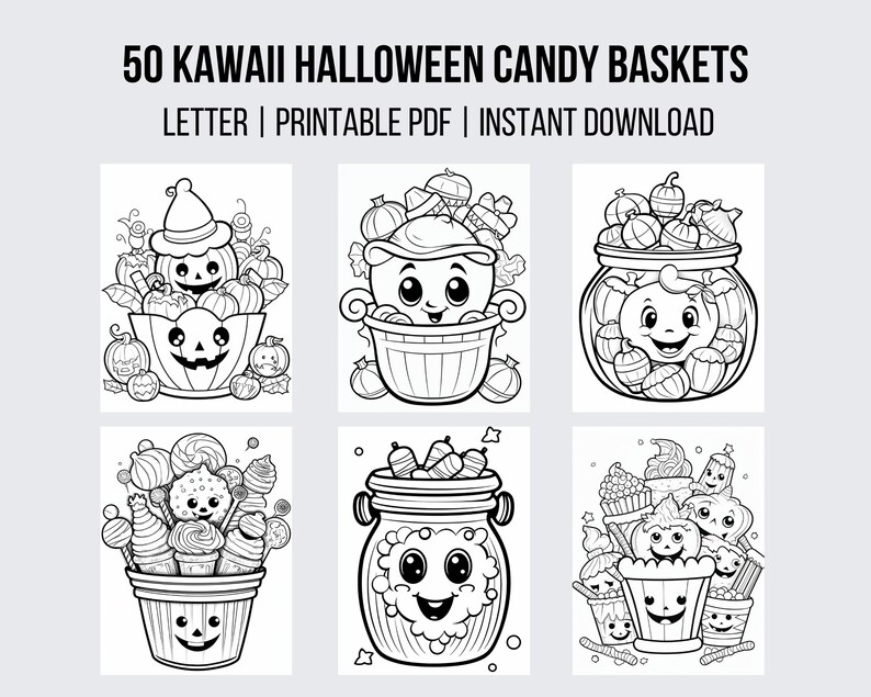 50 Kawaii Halloween Candy Coloring Book Instant Download Kawaii ...