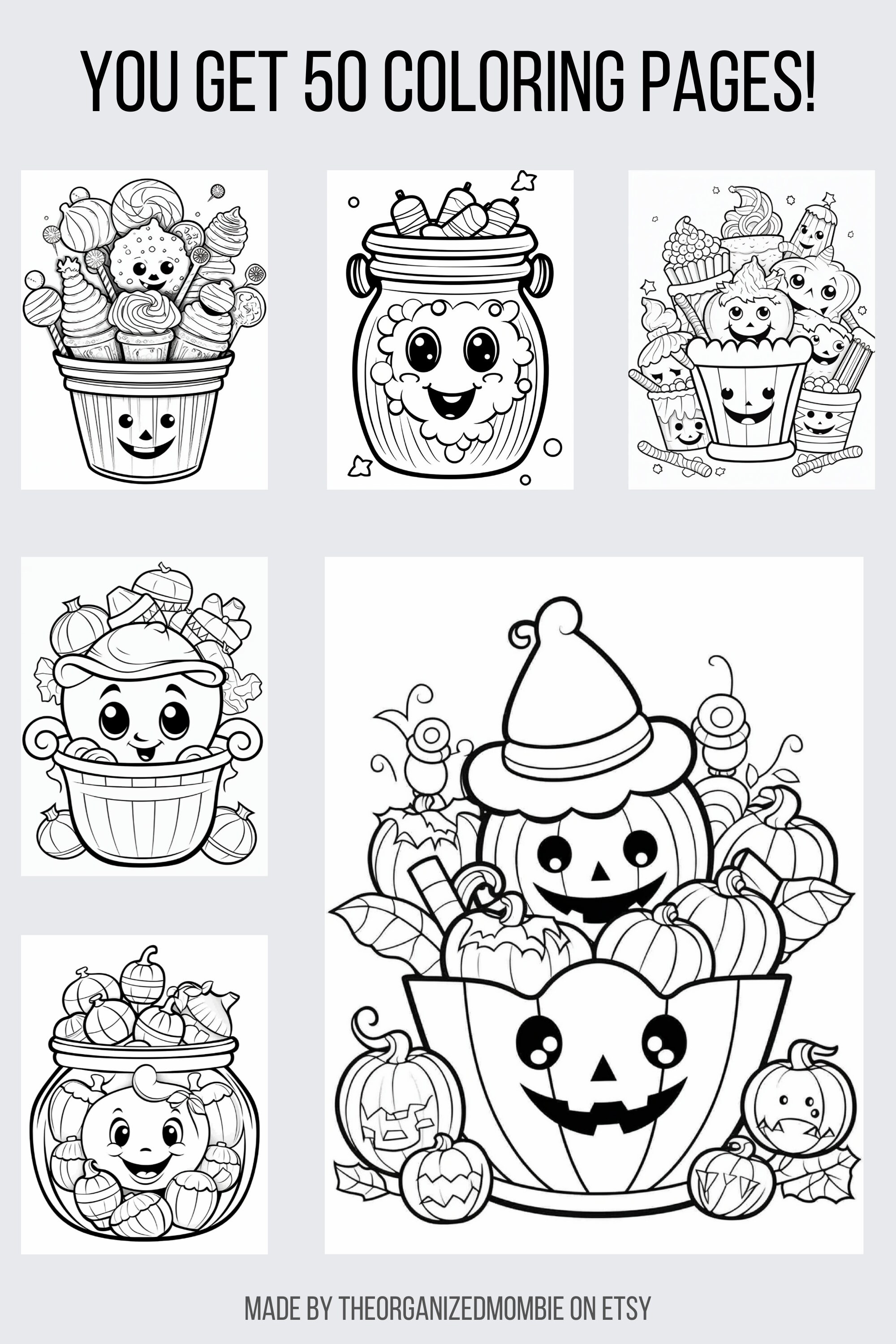 50 Kawaii Halloween Candy Coloring Book Instant Download Kawaii ...