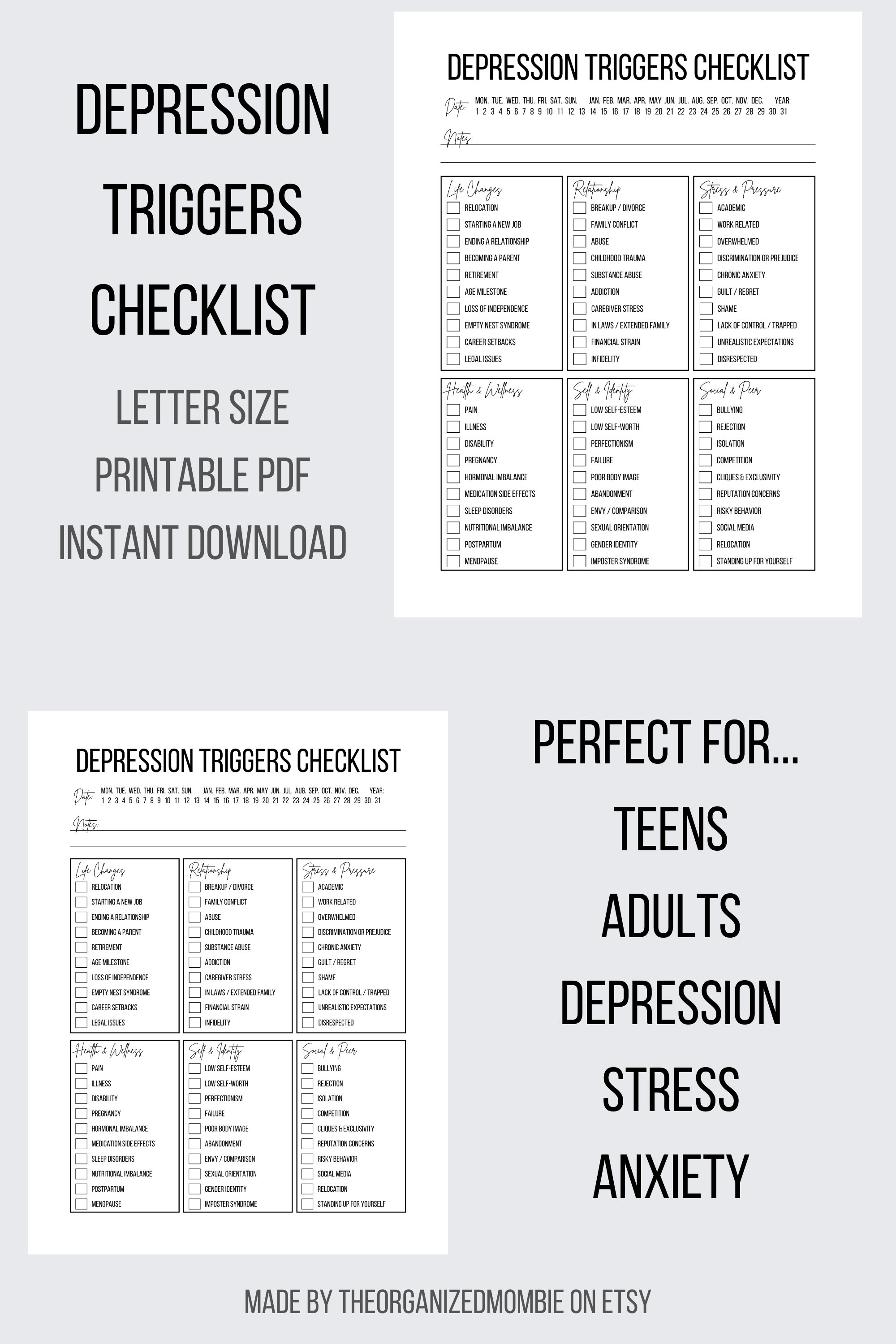 Depression Triggers Checklist Mental Health Self Care Checklist ...