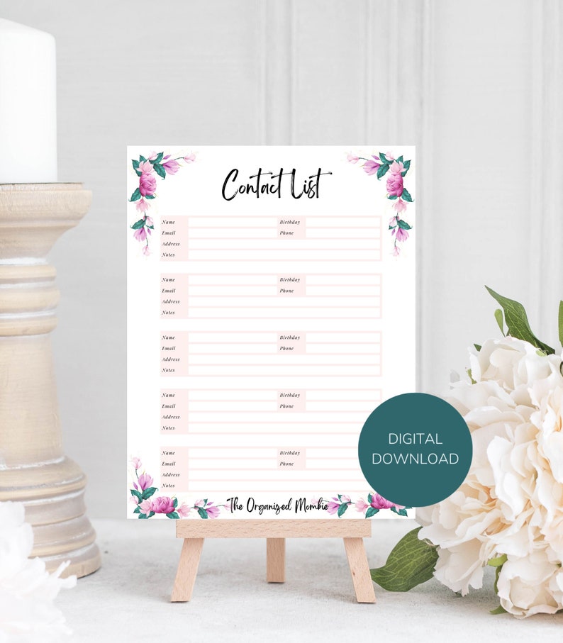 Printable Contact List Instant Download Wedding Contact List Emergency ...