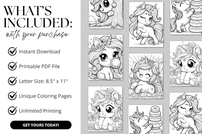 45 Girly Unicorn Coloring Pages for Kids Instant Download Unicorn ...