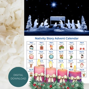 Advent Calendar Nativity Story Printable Instant Download Jesus is King ...