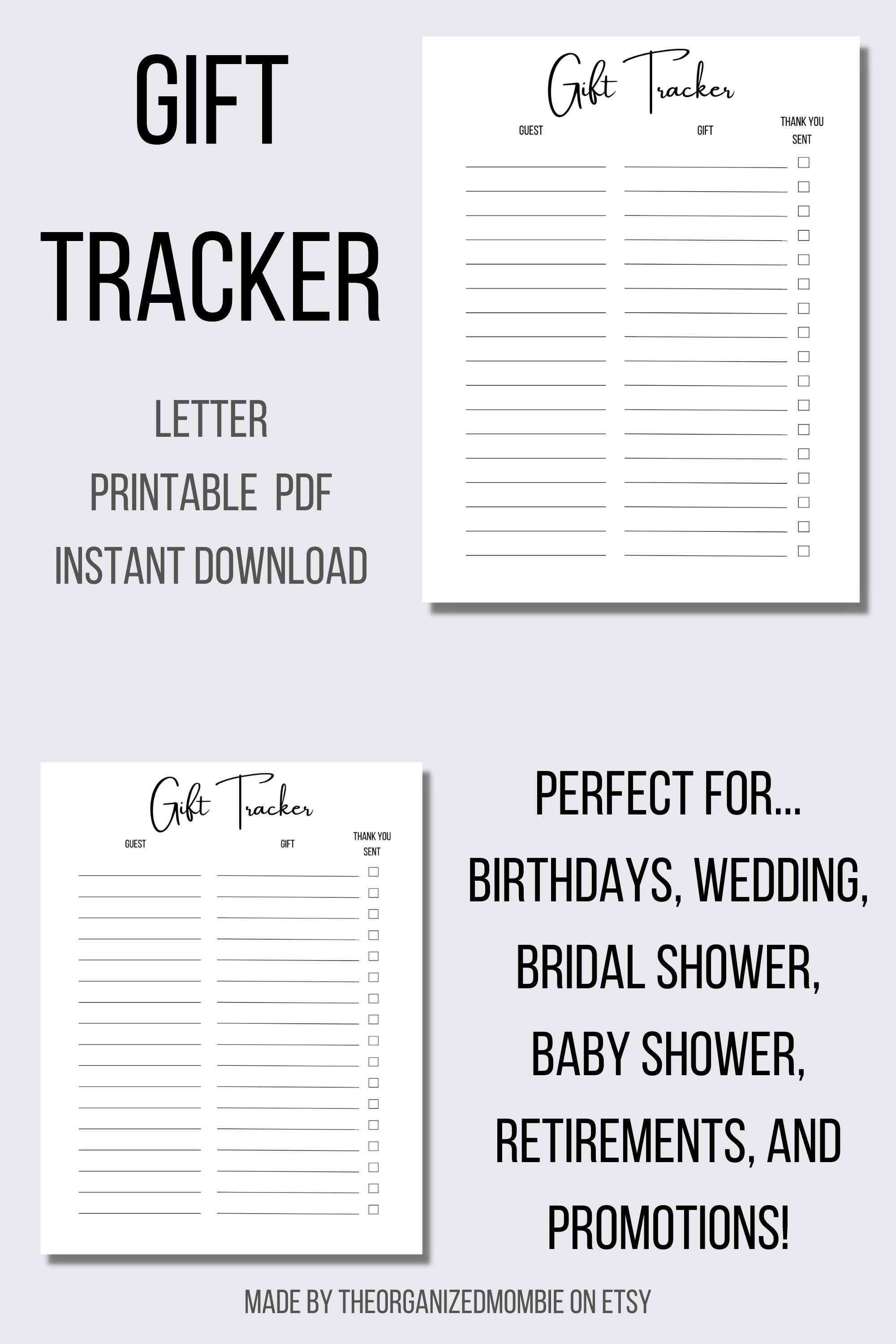 Gift Tracker Wedding Gift Tracker Gift List Bridal Shower Gift Log ...