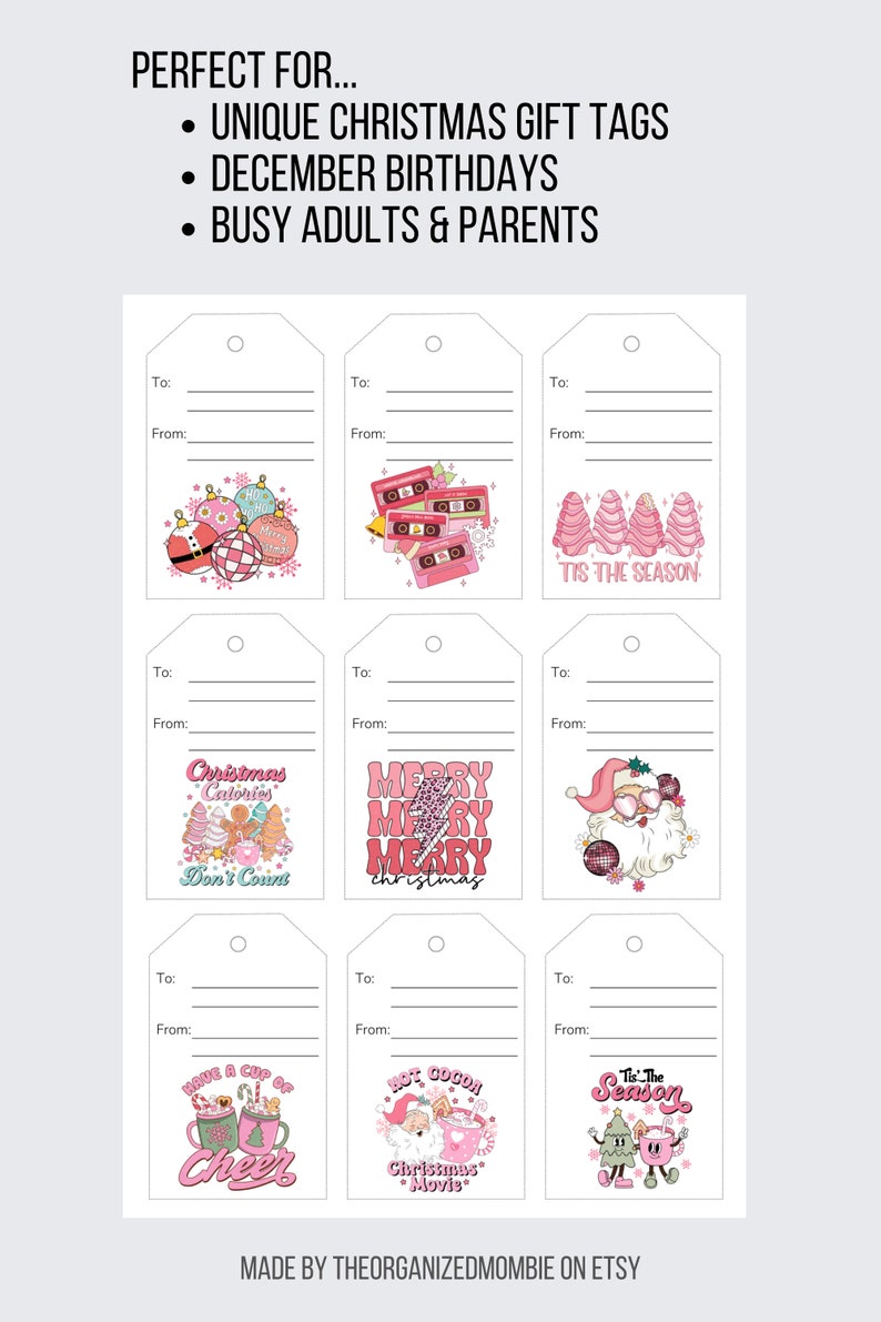 Retro Holiday Gift Tags Christmas Favor Tags Gift Tag Printable ...