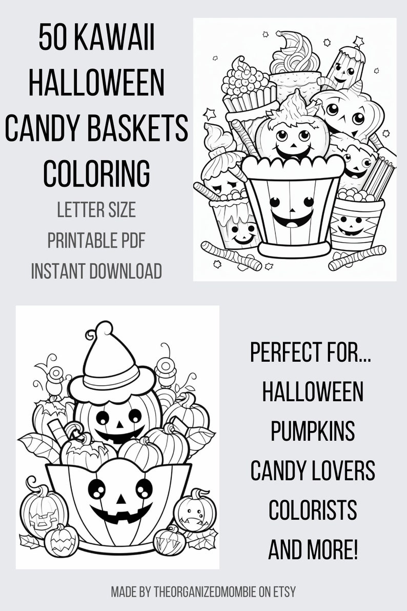 50 Kawaii Halloween Candy Coloring Book Instant Download Kawaii ...