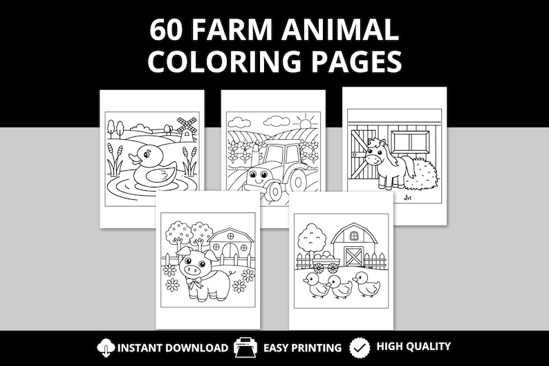 60 Farm Animal Coloring Pages for Kids Cute Farm Animal Coloring Book ...