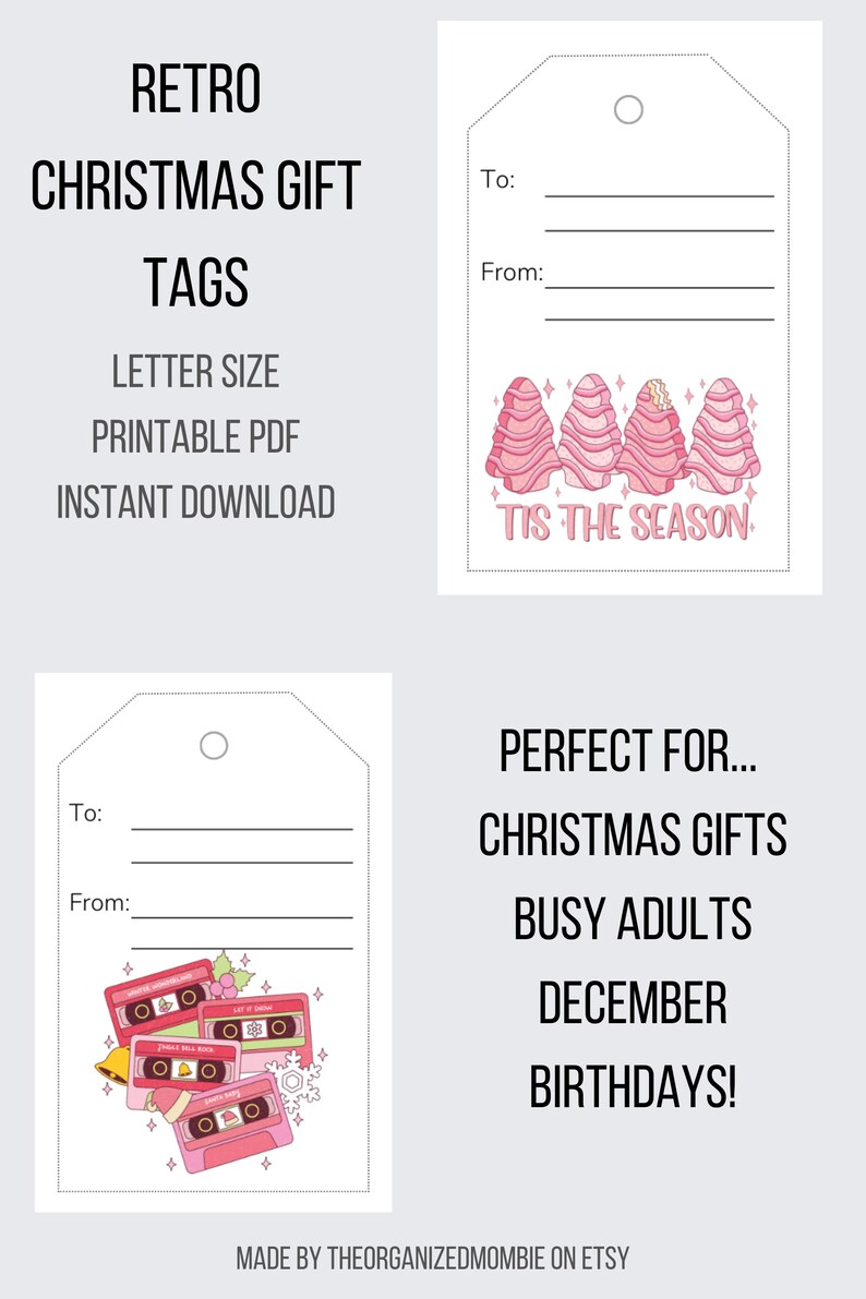 Retro Holiday Gift Tags Christmas Favor Tags Gift Tag Printable ...